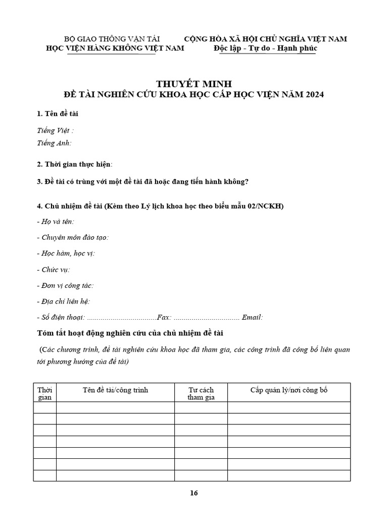 BM02.QT01-KH. Thuyết Minh Đề Cương | PDF