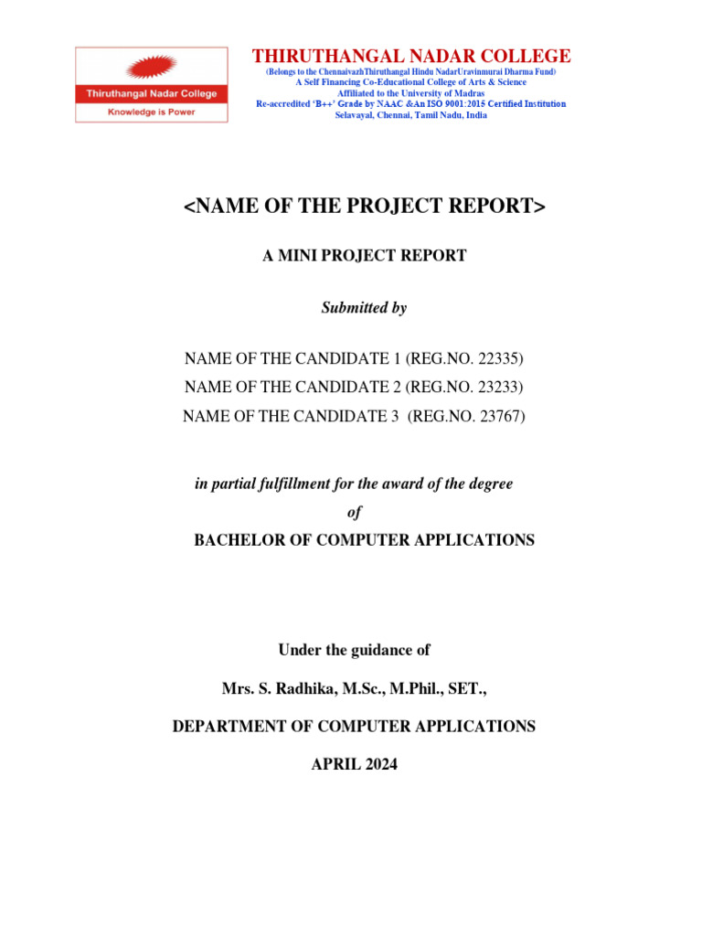 Bca - Mini Project - Front Page - Guide Radhika-1 | PDF | Doctor Of ...