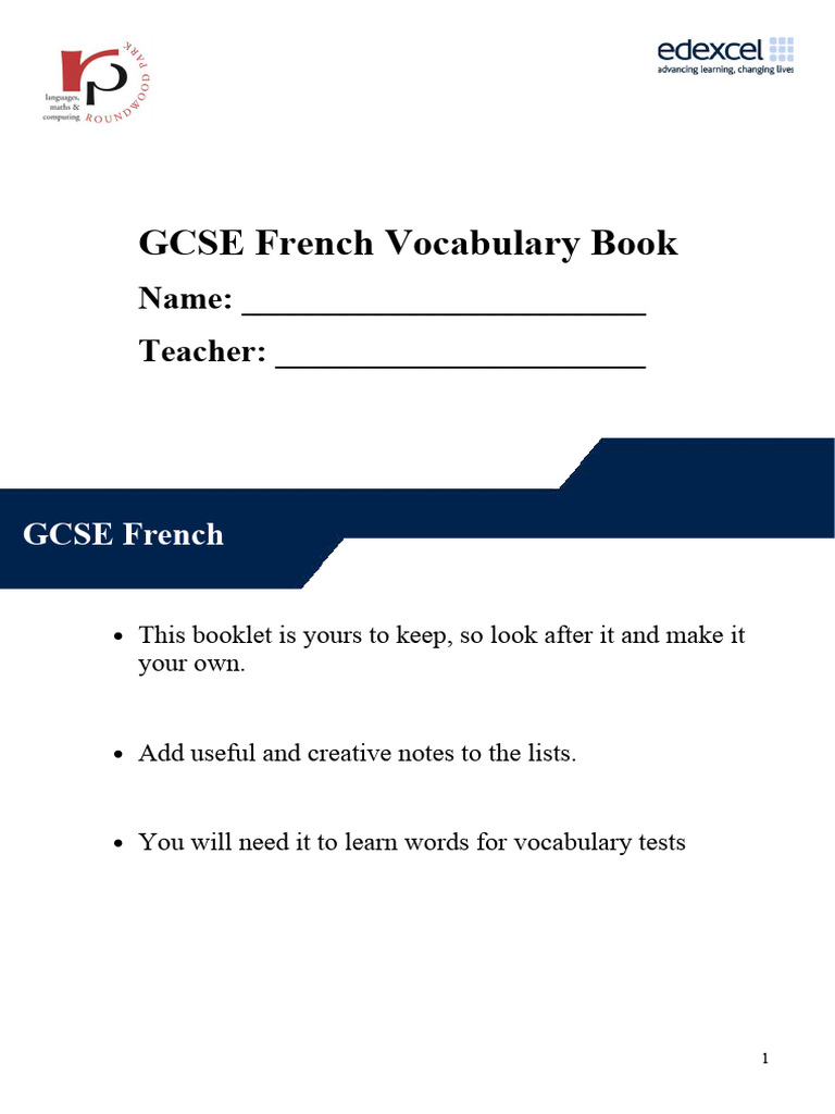 GCSE French Vocabulary Guide | PDF | Vocabulary