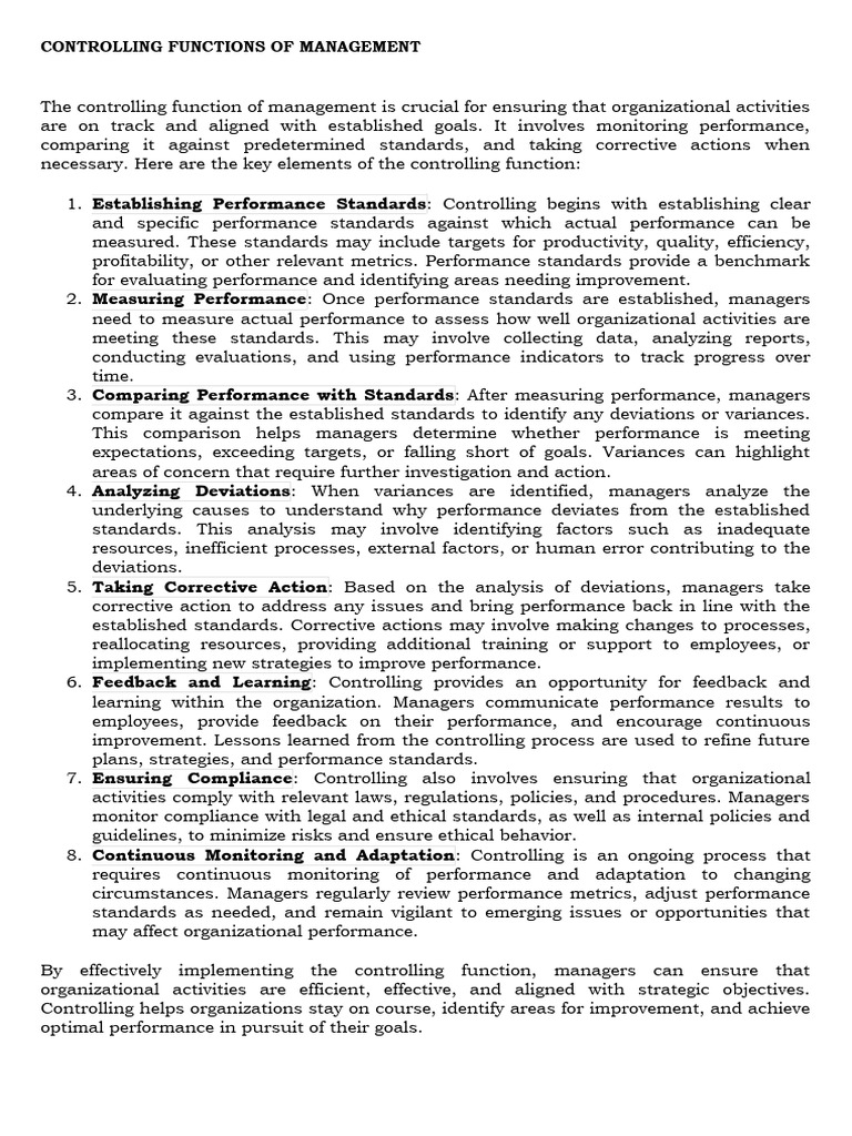 Controlling Functions of Management | PDF | Performance Indicator | Goal