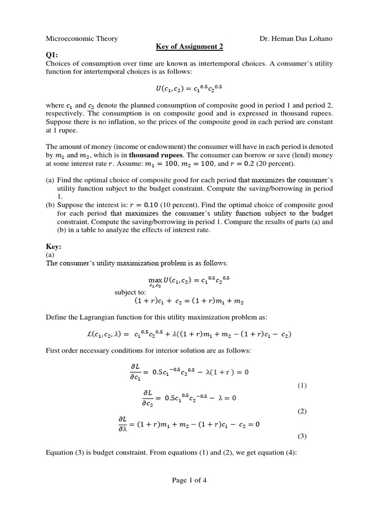 MicroEcon Assignment - 2 - Key | PDF | Utility | Consumption (Economics)