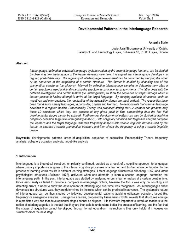 Developmental Patterns in The Interlanguage Resear | PDF | Second ...