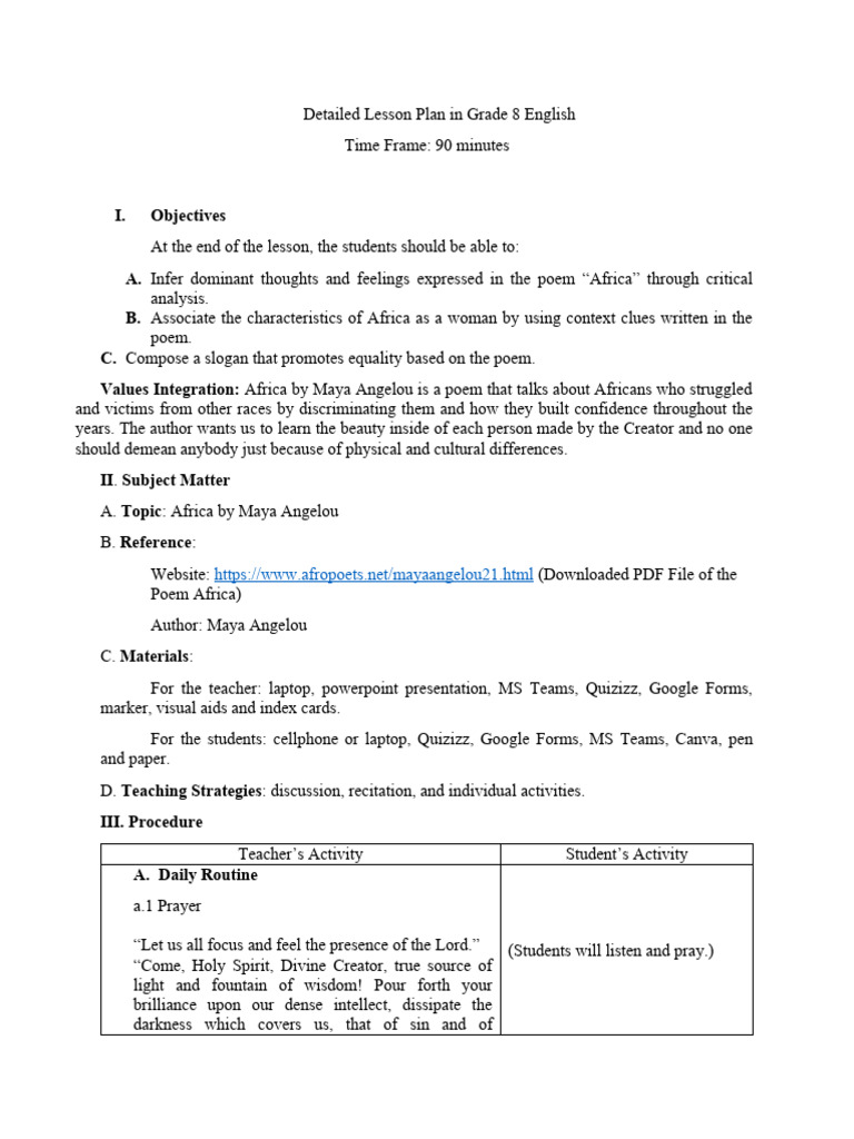 Draft ENGLISH 8 | PDF | Maya Angelou | Clothing