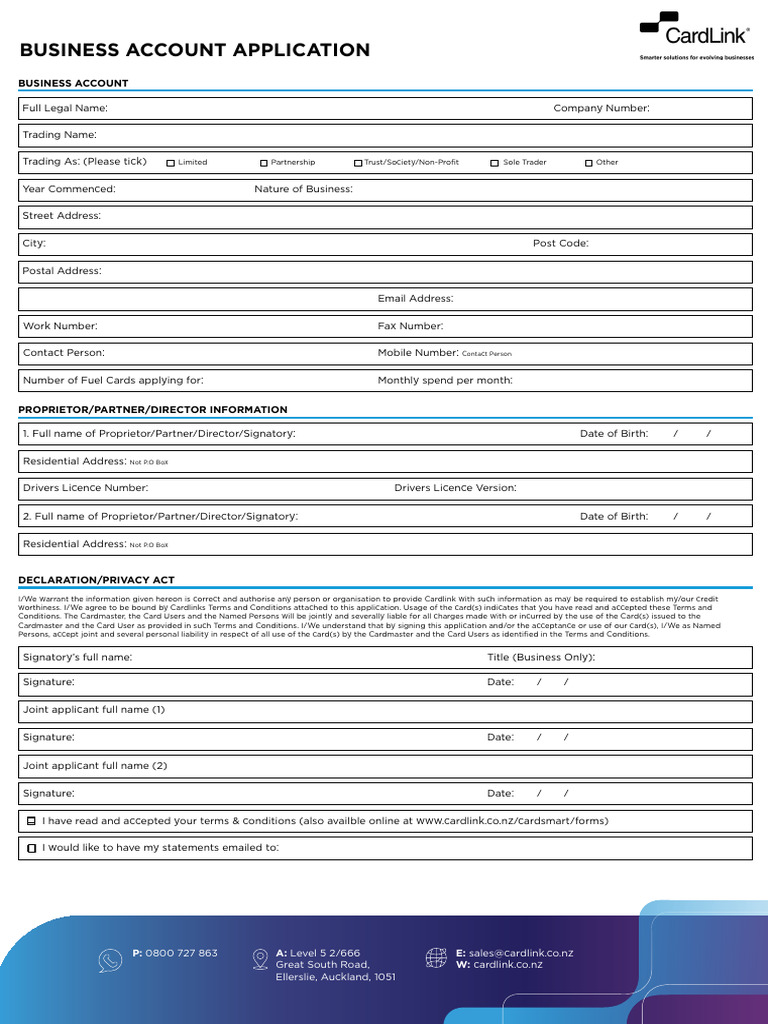 Cardlink Application Form | PDF | Credit Card | Payments