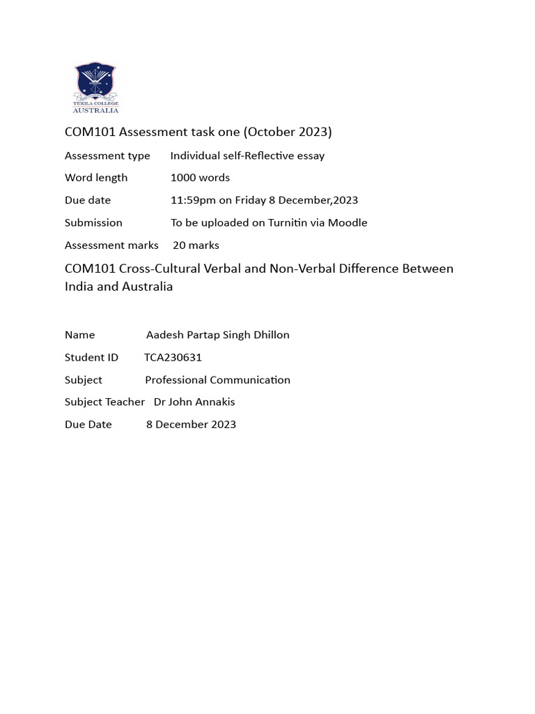 COM101 Assessment Task One | Download Free PDF | Nonverbal ...