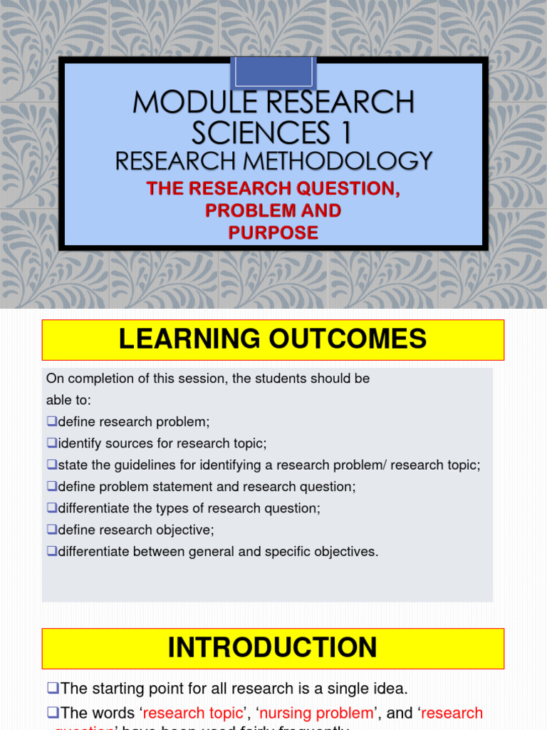 Lecture 3 Research Problem, Question, Purpose | PDF | Quantitative ...