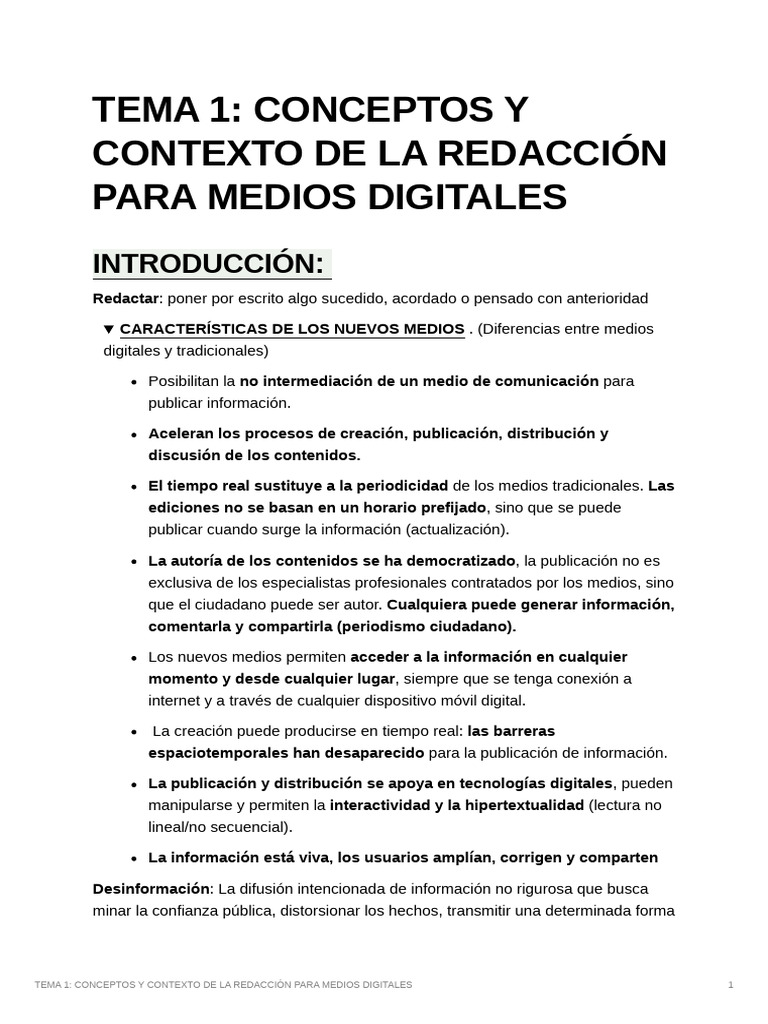 Tema 1 Conceptos y Contexto de La Redacción para Medios Digitales | PDF | Usabilidad | Red mundial