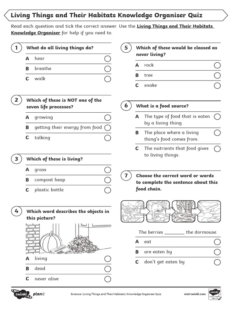 Response Sheet - Living Things and Their Habitats - Black and White ...