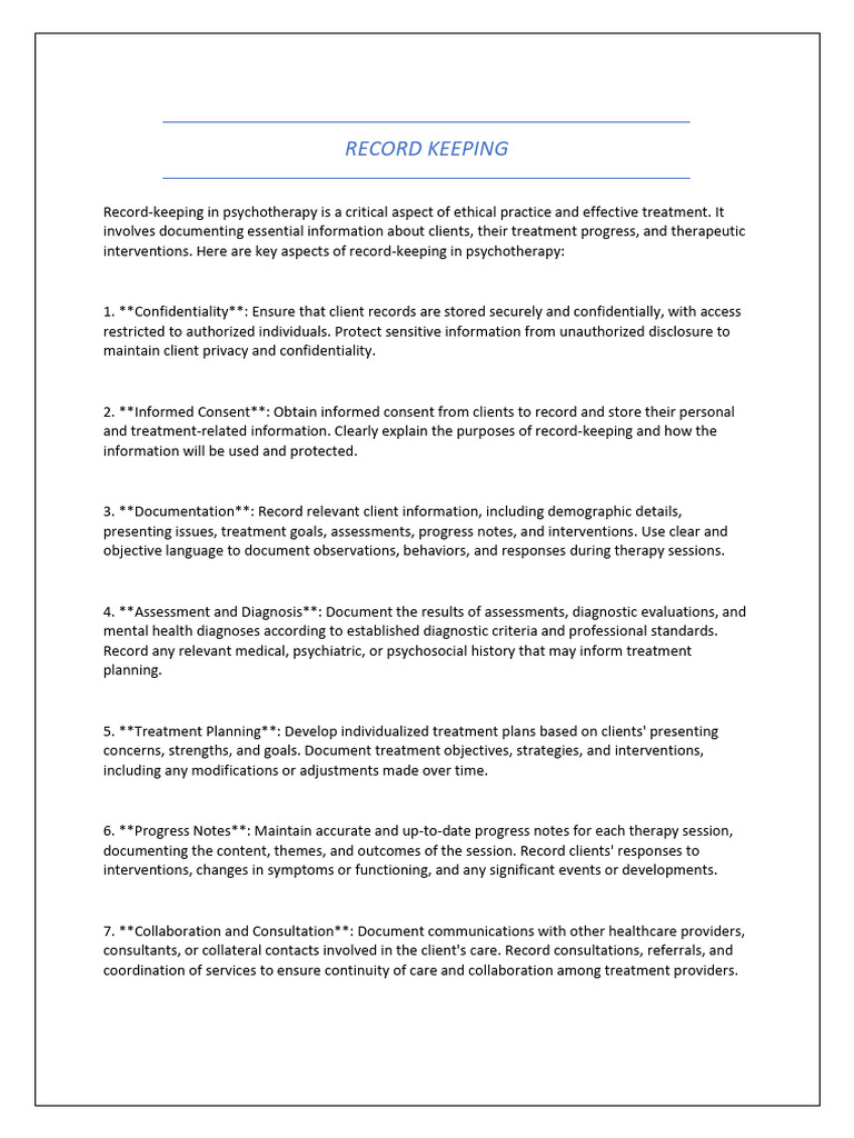 Record Keeping | PDF | Psychotherapy | Electronic Health Record