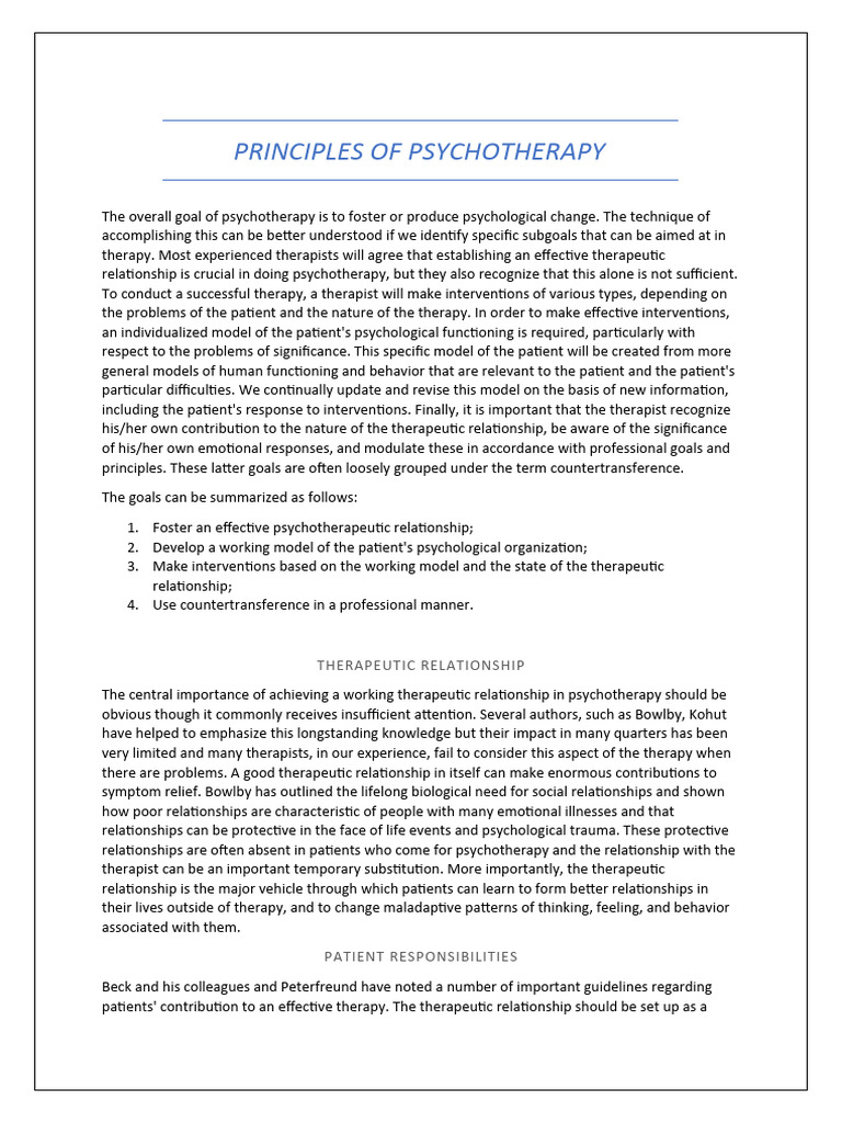 Principles of Psychotherapy | Download Free PDF | Psychotherapy ...