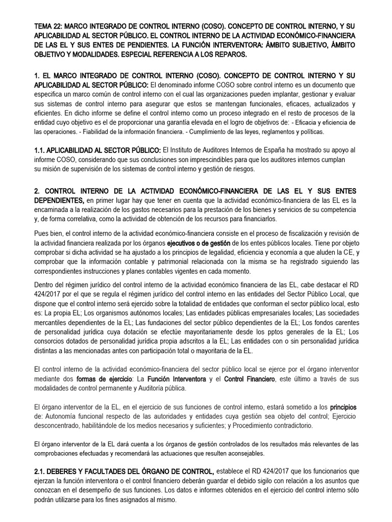 Especial Tema 22. Marco Integrado de Control Interno (COSO) - Concepto ...