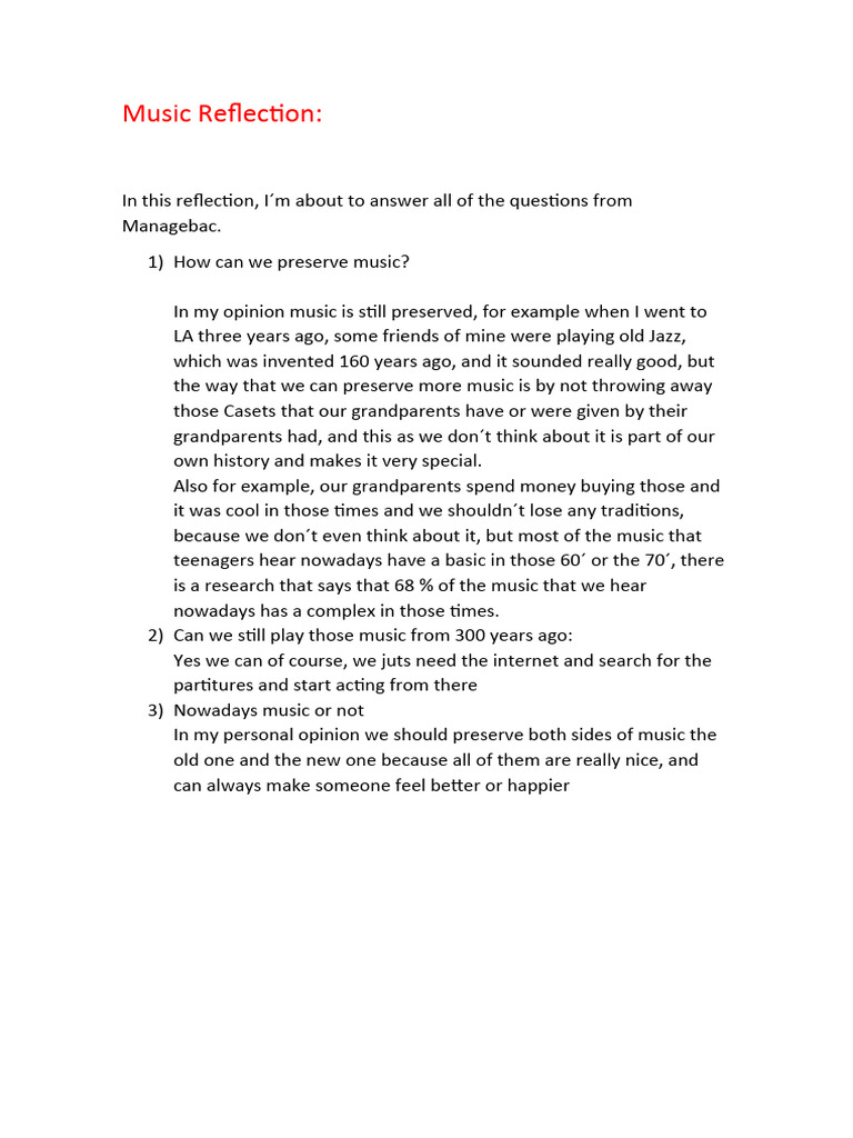 Music Reflection | PDF