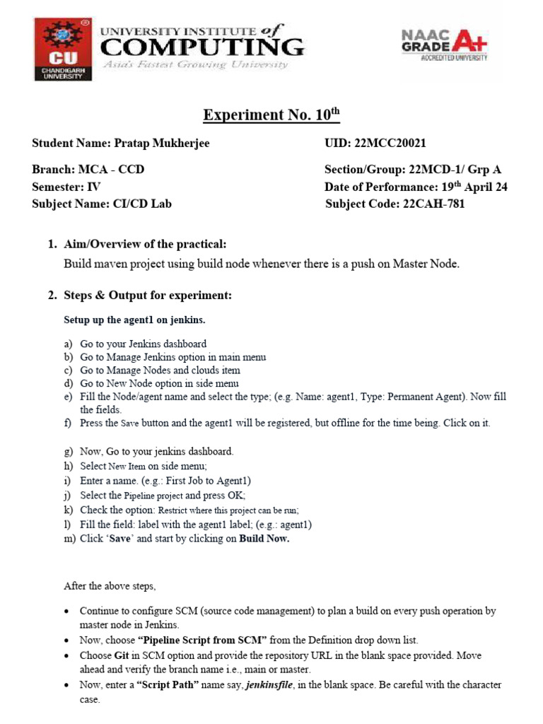22MCC20021 Cicd 10 | Download Free PDF | Version Control | Computer Programming