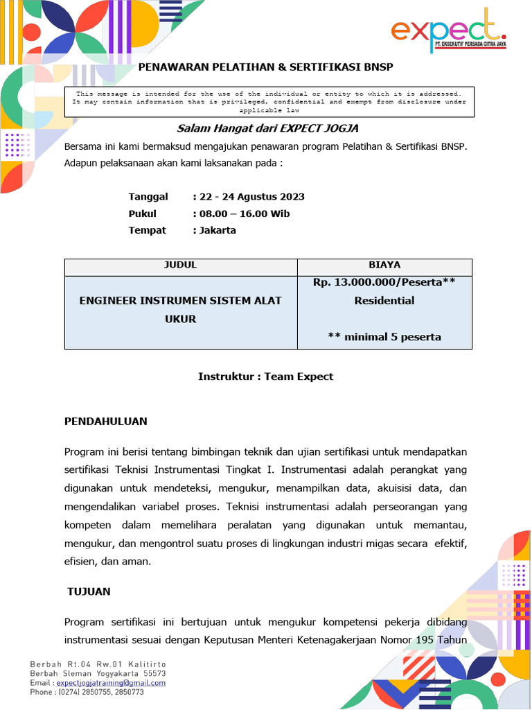 Residential Expect Training Sertifikasi Engineer Instrumen Sistem Ukur 22-24 Agustus 2023-1 | PDF