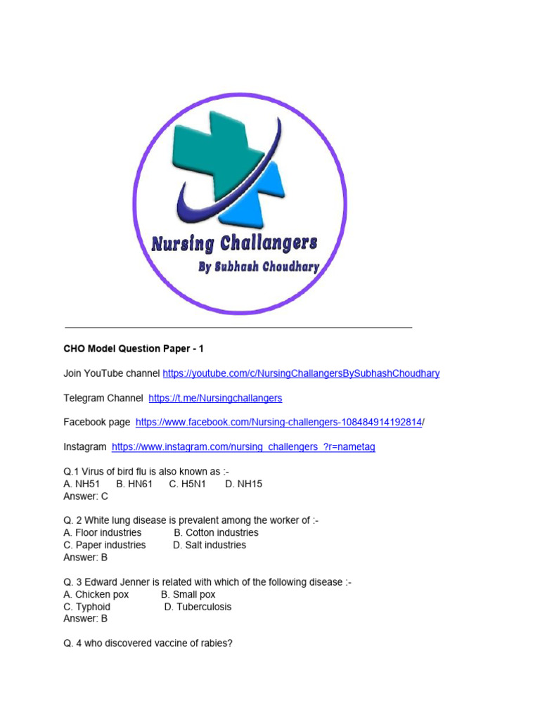 CHO Model Question Paper - 1 By Subhash Choudhary | PDF | Magnesium ...