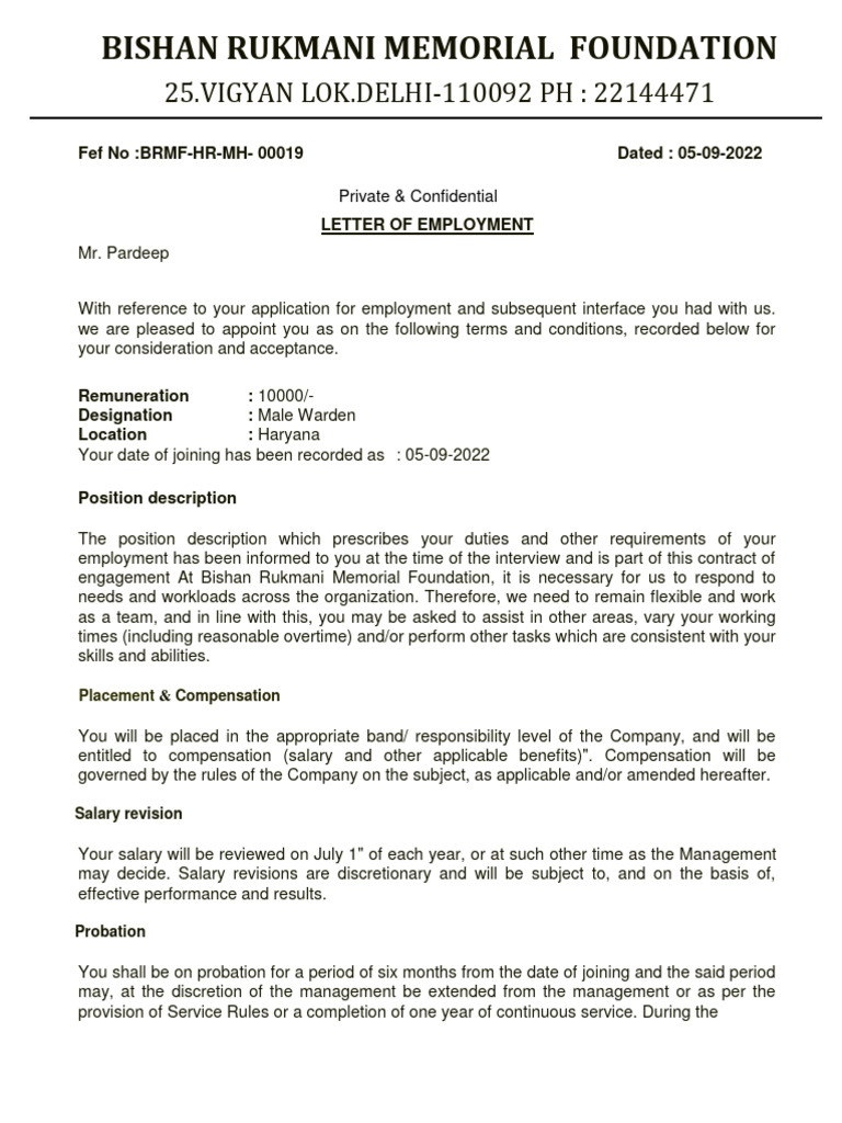 Pardeep Offer Letter | PDF | Employment | Salary