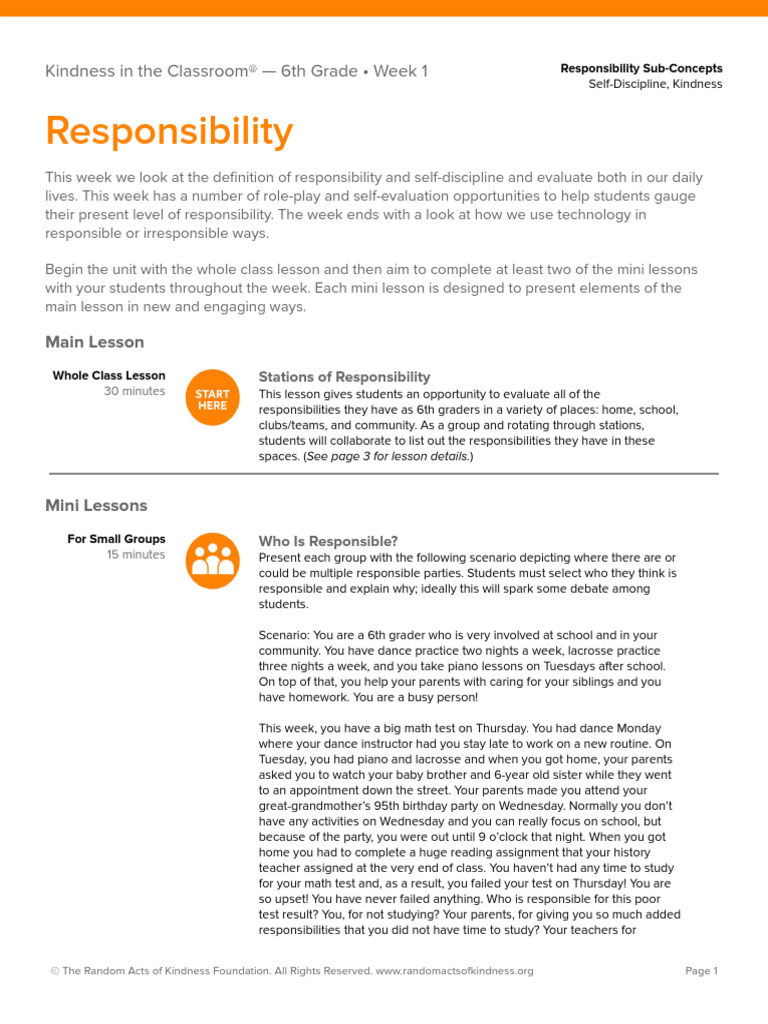 Grade 6 Responsibility Lesson 1 Stations of Responsibility | PDF ...