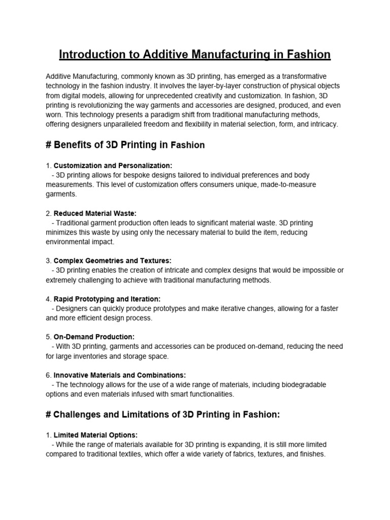 Introduction to Additive Manufacturing in Fashion (2) | PDF | 3 D ...
