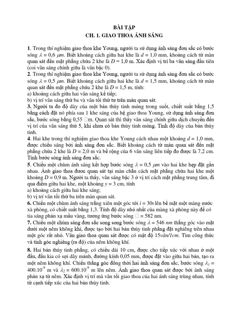 BT - Giao Thoa Ánh Sáng VLDC 3 | PDF