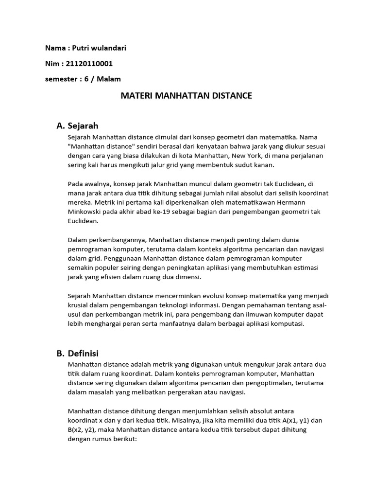 Manfaat Manhattan Distance dalam Koding | PDF
