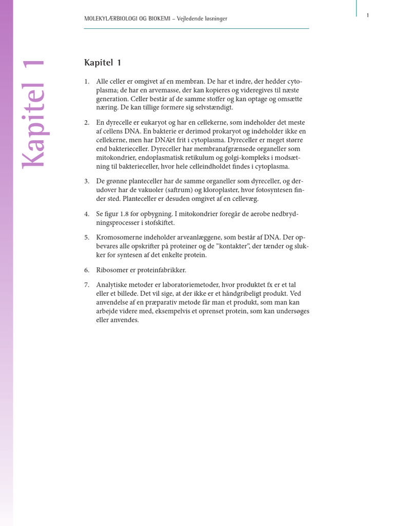 1 Supplerende Materiale Til Molekylaerbiologi Loesninger Endelig | PDF