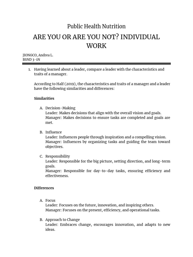 Jiongco, Andrea - PHN - Indiv Assignment 2 | PDF | Leadership | Decision Making