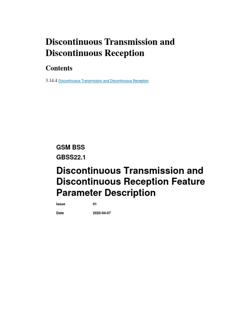 Discontinuous Transmission and Discontinuous Reception Feature Parameter Description | PDF ...
