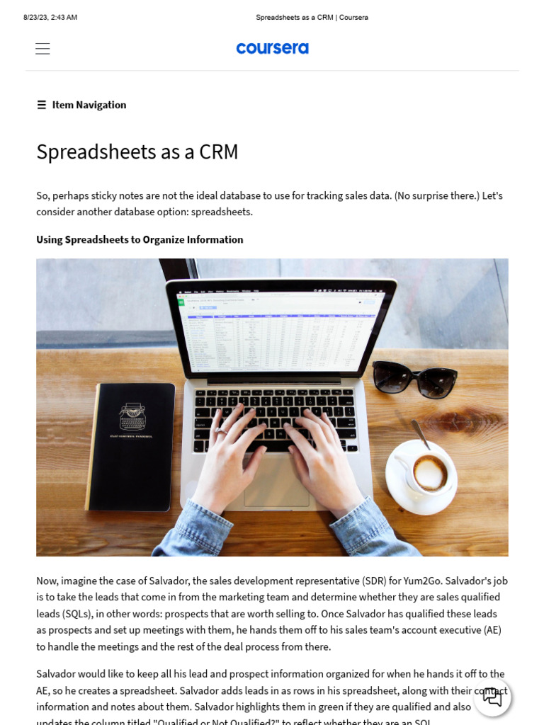 Spreadsheets As A Crm Coursera Pdf