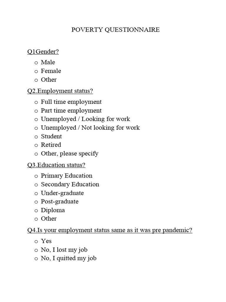 Poverty Questionnaire | Download Free PDF | Poverty | Poverty ...