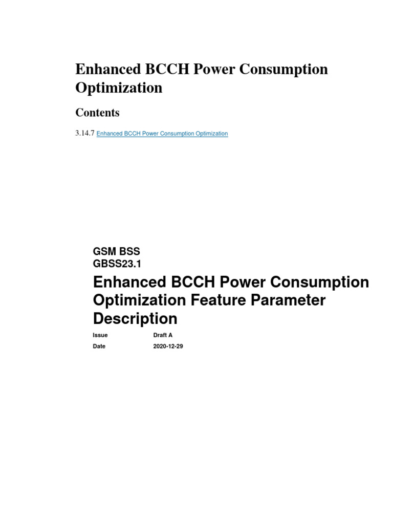 Enhanced BCCH Power Consumption Optimization Feature Parameter Description | PDF | Gsm ...