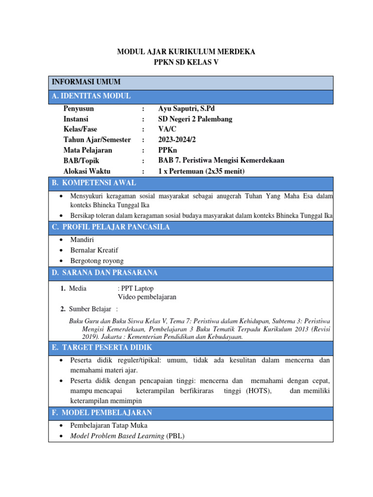 Modul B.indo Kelas V Uts Ayu Saputri MK Filosofi Pendidikan | PDF