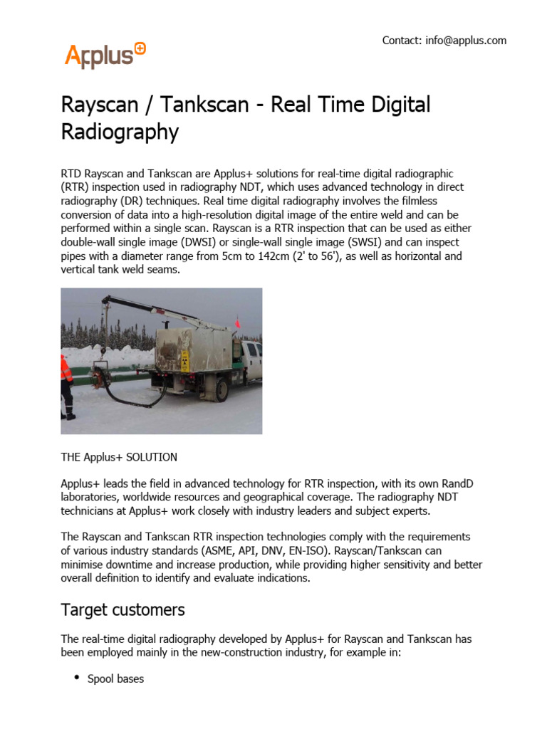 Rayscan & Tankscan RTR Inspection Solutions | PDF | Radiography ...