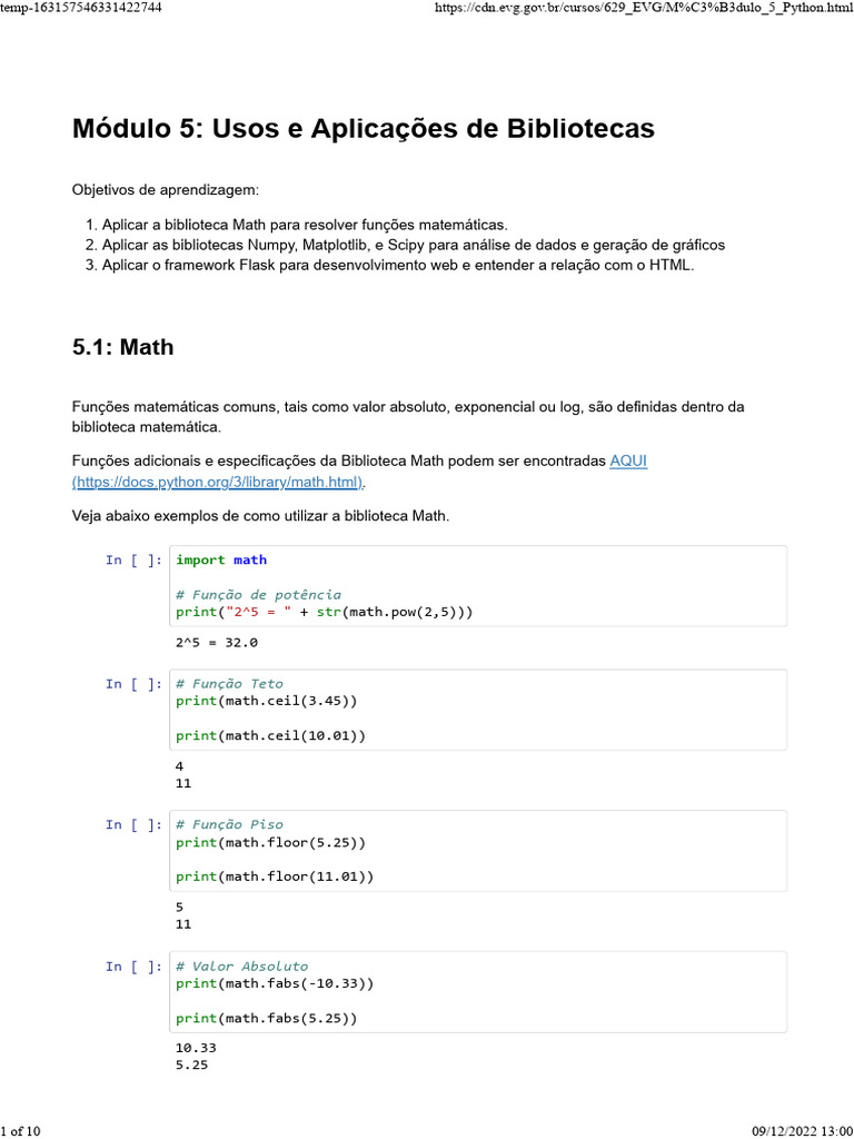 Aula 5 - Usos e Aplicações de Bibliotecas - Enap - Python | PDF ...