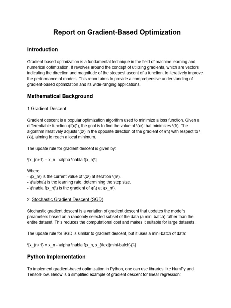 REPORT - Gradient Based Optimization | PDF | Mathematical Optimization | Mathematics Of Computing