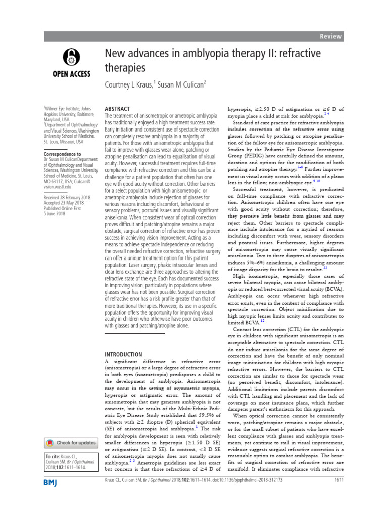 New advances in amblyopia therapy II- refractive therapies | PDF | Myopia | Visual Acuity