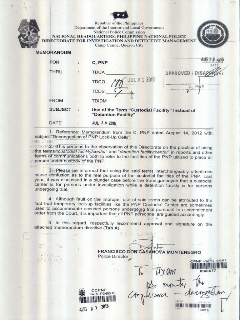 Use of The Term Custodial Facility Instead of Detention Facility DTD ...