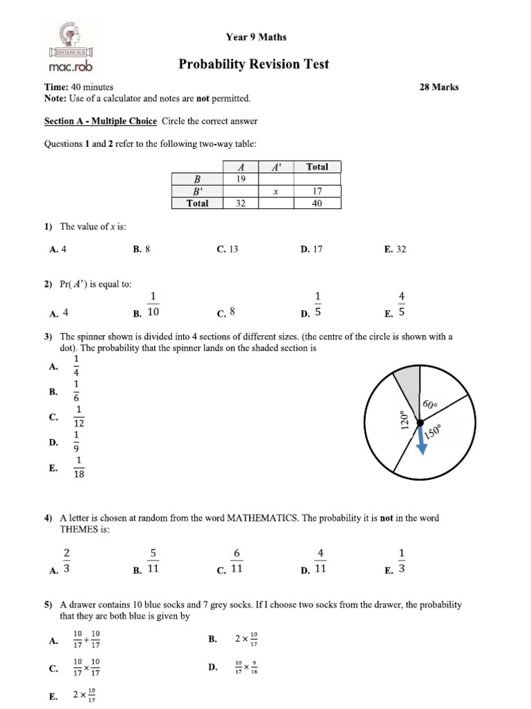 Probability Practice Test | PDF