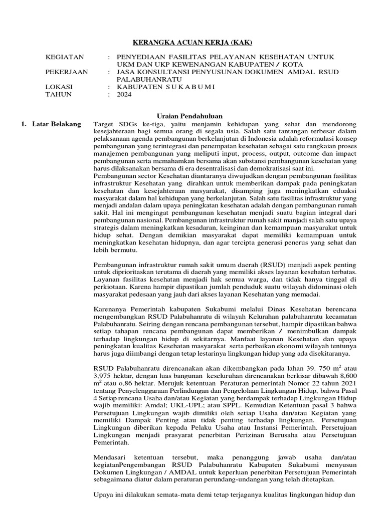 KAK Amdal RSUD PLR | PDF | Pengembangan Diri