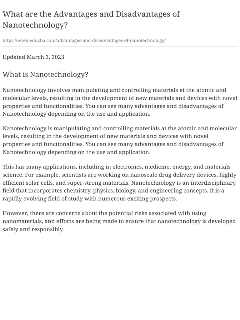 What Are The Advantages and Disadvantages of Nanotechnology | PDF | Nanotechnology | Materials ...