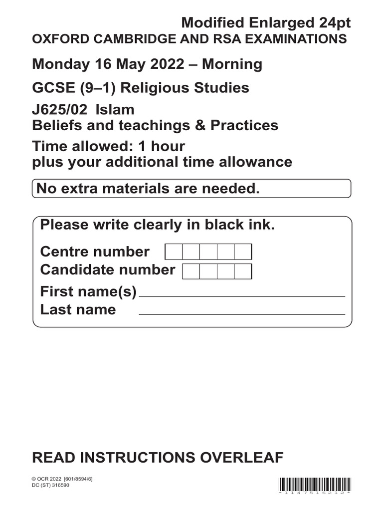 Oxford Cambridge and Rsa Examinations: © OCR 2022 (601/8594/6) DC (ST ...