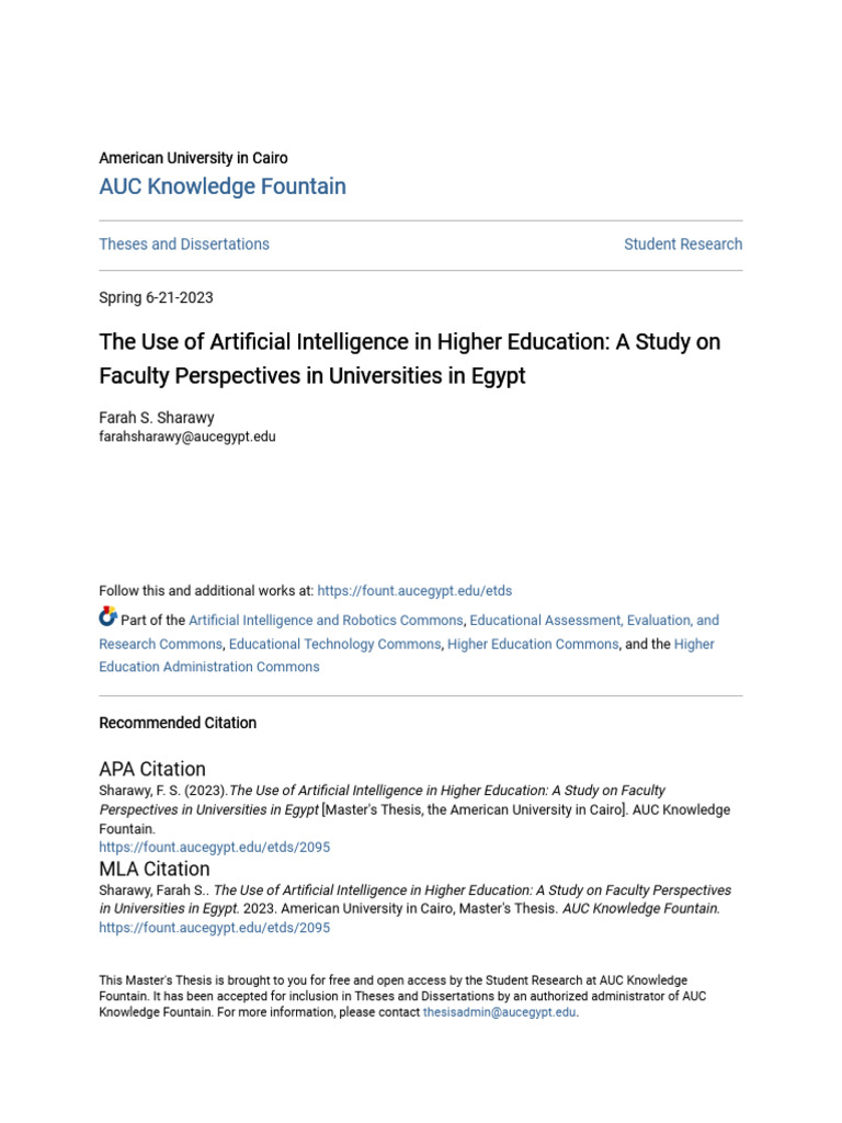 The Use of Artificial Intelligence in Higher Education - A Study o ...