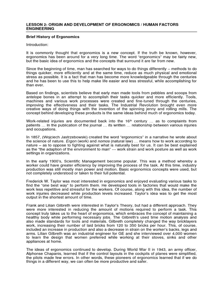 History and Evolution of Ergonomics | PDF | Human Factors And ...