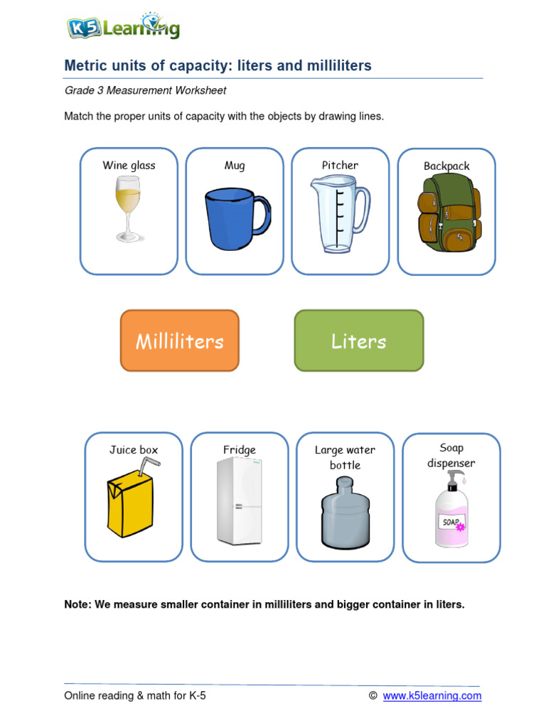 Grade 3 Measurement Units of Capacity Metric C | PDF