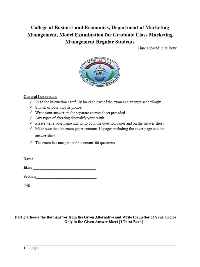 Mebratu Model Exam | Download Free PDF | Marketing | Market Segmentation