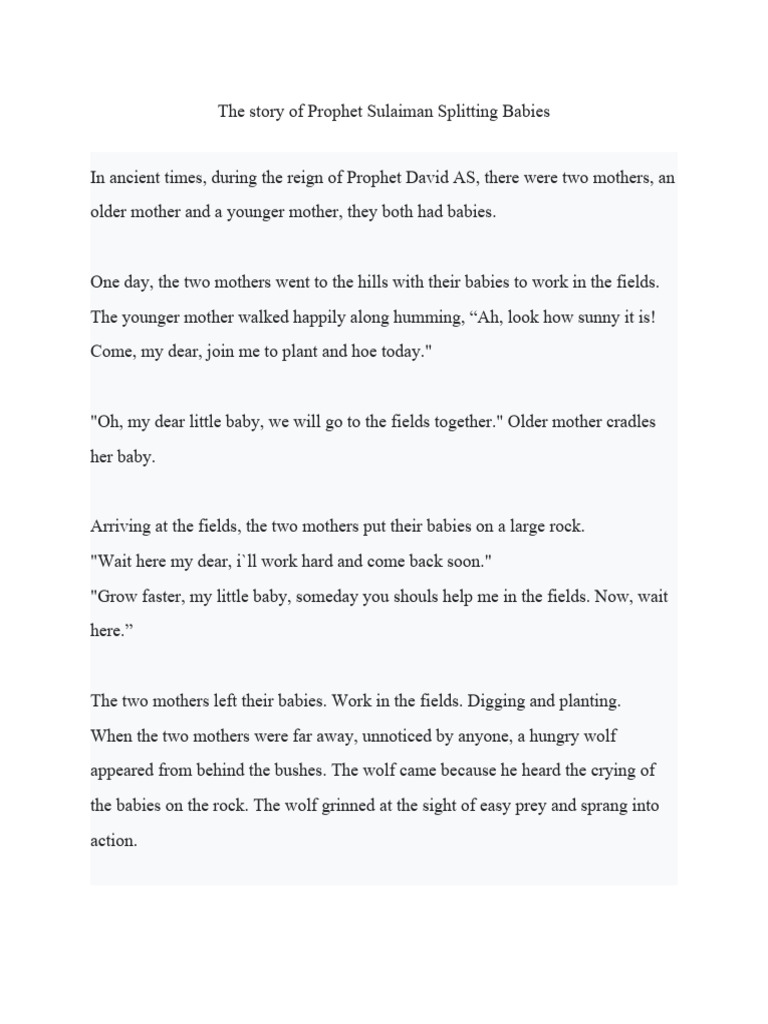 The Story of Prophet Sulaiman Splitting Babies | PDF | Behavioural Sciences