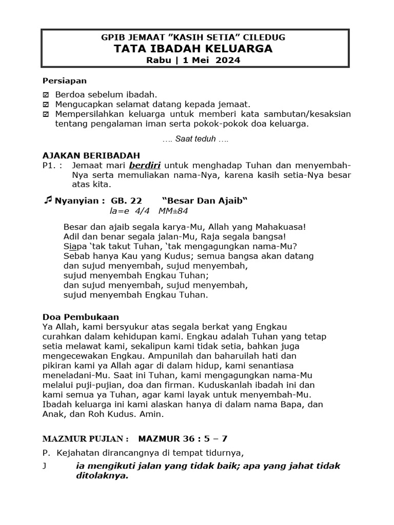 TAIB Ibadah Keluarga 1 MEI 2024 | PDF