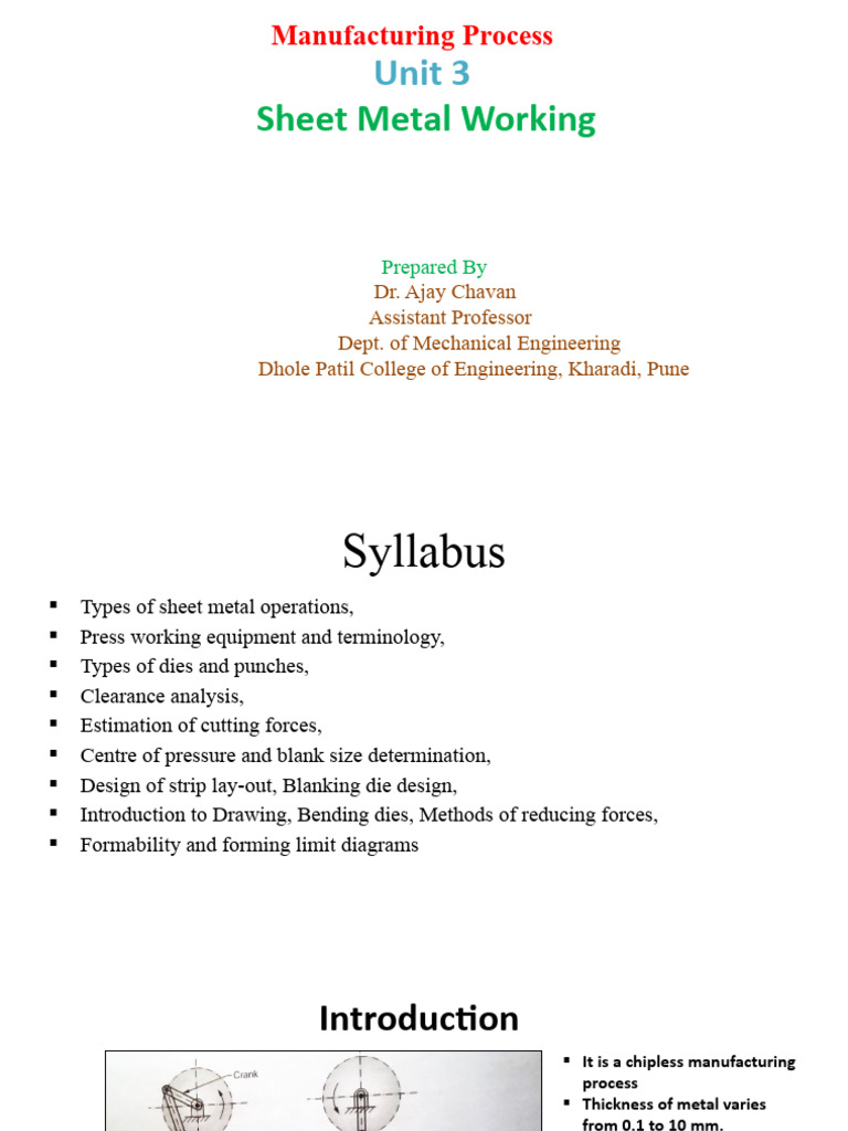 Unit 3 Sheet Metal Forming | PDF | Sheet Metal | Mechanical Engineering
