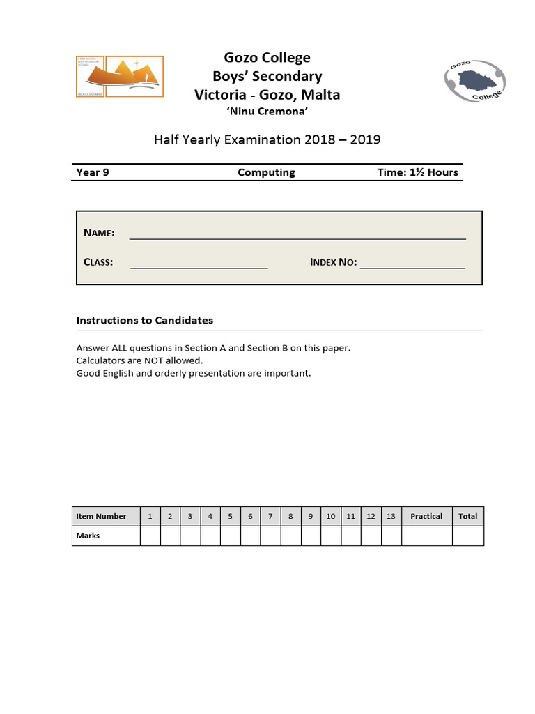 Year 9 Computing Exam Paper | PDF | Logic Gate | Computer Data Storage