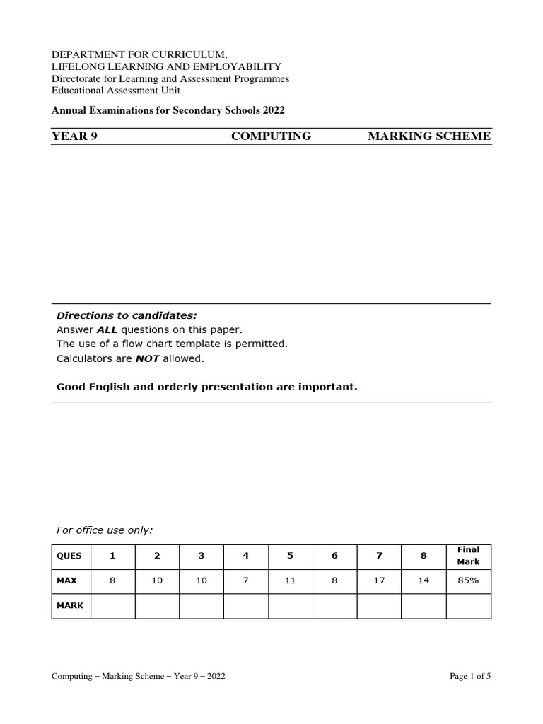 Year 9 Computing Marking Scheme | PDF | Computer Data Storage | Read ...