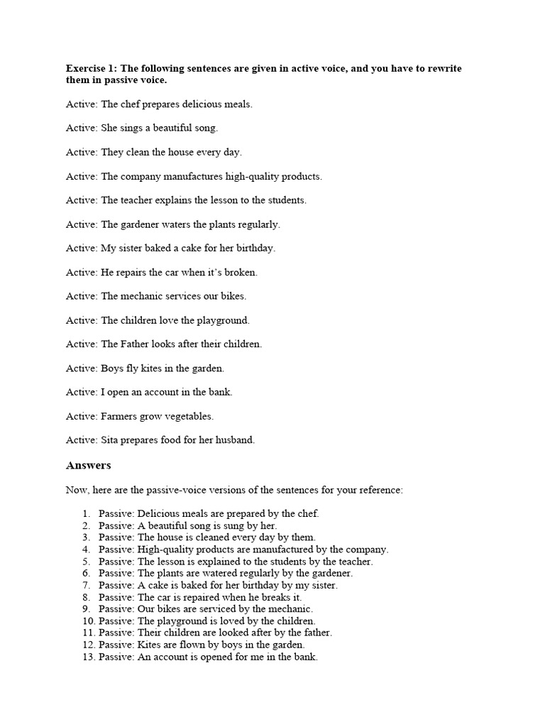 Active Passive and Tenses Worksheet | PDF | Chef